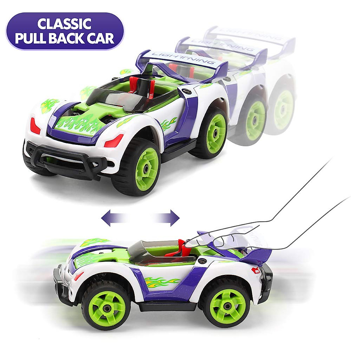 M MOOPAI Pull-Back Toy Cars Take Apart Race Car DIY Car Assembly Toy Tool Kit Build Your Own Car Educational Toy for Kids Boys & Girls Toys Aged 3+ (Purple Green)