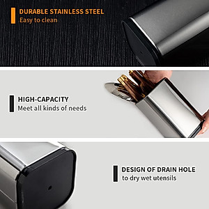 Stainless Steel Kitchen Utensil Holder for Countertop Large Utensil Caddy Organizer Rust Proof & Weighted Base for Stability, Rectangle Utensil Organizer, Cooking Utensil Holder Crock for All Kitchens