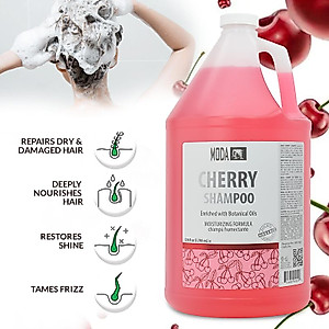 MODA - Moisturizing Shampoo for All Hair Types, Cherry, 128 Oz, Professional - Deeply Cleanses and Conditions, Strengthens, Restores and Shine your Hair