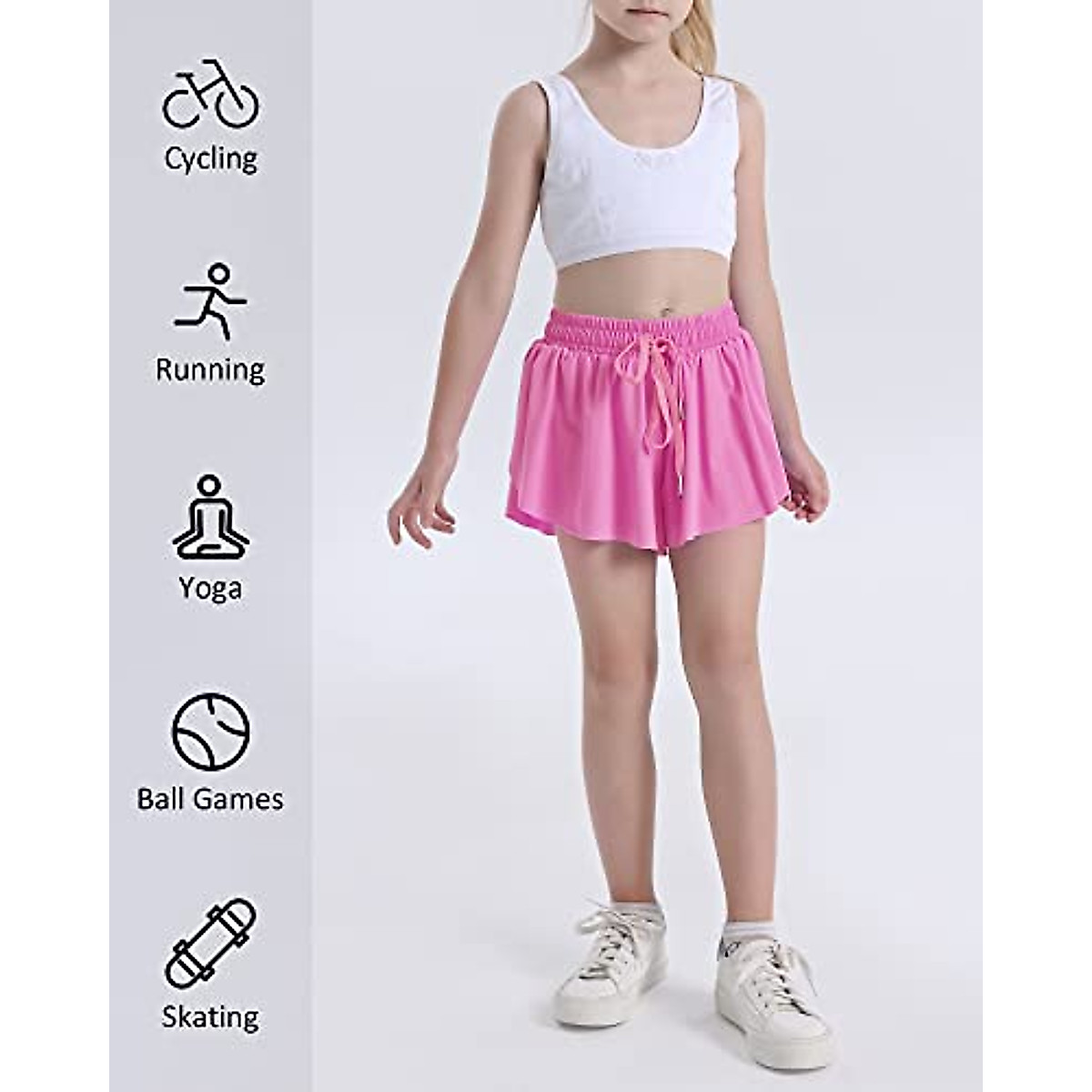 HASMES Girls Flowy Shorts with Spandex Liner Butterfly Athletic Shorts for Kids/Toddler 11-12Y (Hot Pink)