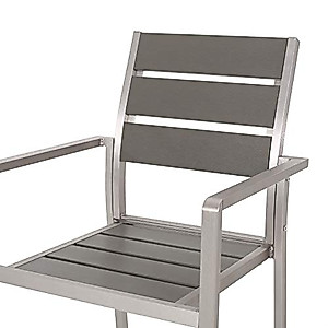 Belle Outdoor Modern Aluminum Dining Chair with Faux Wood Seat (Set of 2), Gray and Silver