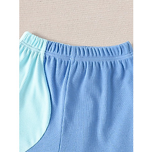 Verdusa Girl's 2 Piece Workout Outfit Colorblock Crop Tank Top and Short Sets Blue 9Y