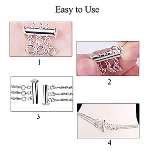 YMCAFZ Layered Necklace Spacer Clasp, 3 Strands Necklaces Slide Magnetic Tube Lock with Lobster Clasps, Jewelry Clasps Connectors for Layered Bracelet Jewelry Crafts Necklace, 2 Pack Gold and Sliver