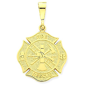 IceCarats 14K Yellow Gold Fire Department FD Fireman Necklace Firefighter Pendant Rescue Charm 34mm x 19.5mm Only