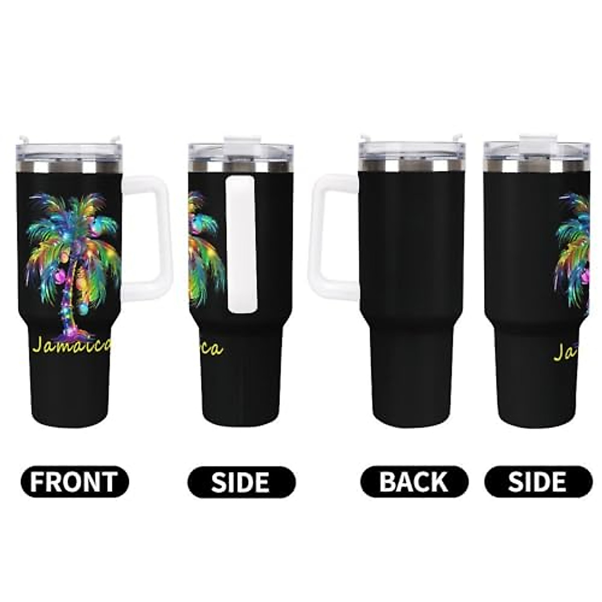 Christmas Palm Tree Light Jamaica 40OZ Tumbler Stainless Steel Travel Mug Water Bottle Car Cup Tea Cups with Lid White-style