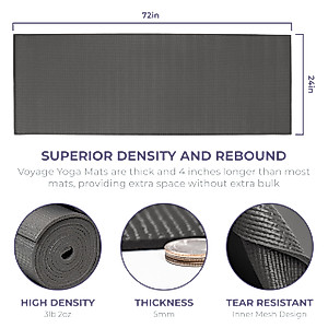 Sunshine Yoga Voyage Yoga Mat, 10 Pack, 72" x 24" Extra Long Exercise Mat, 5mm Thick Bulk Yoga Mats for Schools, Anti-Tear, Non Slip Fitness Mat for Gym or Studio, Cool Gray