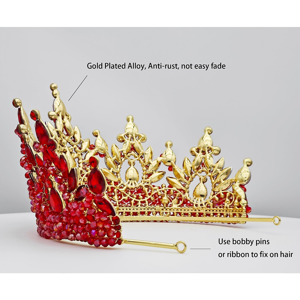 Red Crowns for Women Large Crystal Tiaras Tall Pageant Crowns Rhinestone Royal Queen Headband Princess Quince Headpieces for Wedding Birthday Prom Costume Cosplay Celebration