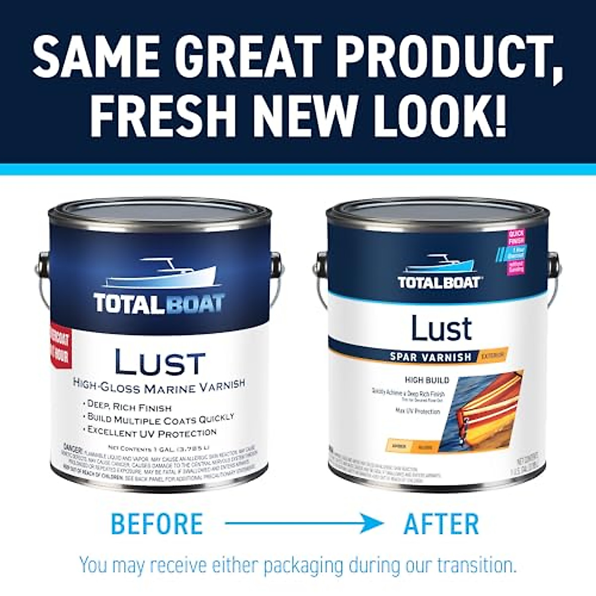TotalBoat-482869 Lust Marine Varnish, High Gloss and Matte Finish for Wood, Boats, Outdoor Furniture (High Gloss, Quart)