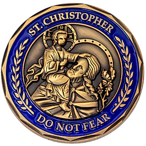 Saint Christopher, Do Not Fear, Protection Catholic Challenge Coin. Do not be Afraid, Do Not Be Dismayed for I am Your God, I Will Strengthen You & Help You. Antique Gold-Color Plated Travel Coin