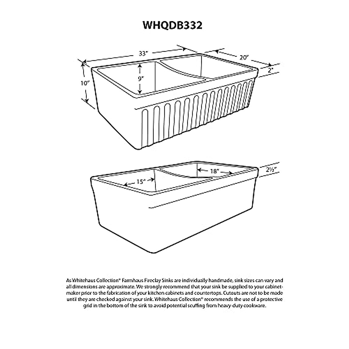 Whitehaus Collection WHQDB332-M-LIGHTCEMENT Quatro Alcove Kitchen, Fireclay, Front Apron Sink, Matte, Light Cement
