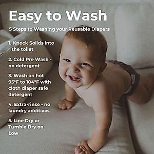 Nora's Nursery Cloth Diapers 7 Pack with 7 Inserts & 1 Wet Bag - Waterproof Cover, Washable, Reusable & One Size Adjustable Pocket Diapers for Newborns and Toddlers - Down to Earth