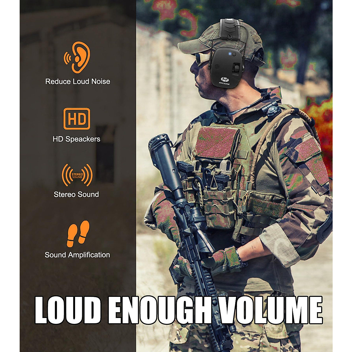 Hocazor Upgrade Bluetooth 5.4 Shooting Ear Protection with Sound Amplify Electronic Digital Safety Ear Muffs Slim Hearing Protector for Shooting Hunting Gun Range (Black)