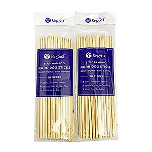 KingSeal Bamboo Wood Corn Dog Skewers, Sticks, 8.75 Inches, 5mm diameter, Commercial Bulk Pack - 1000 Count