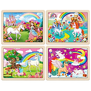 SYNARRY Large Unicorn Princess Fairy Wooden Puzzles for Girls Gift Box(12.2*9.4 in) - FSC Certified, 24 Pcs Puzzles for Kids Ages 4-6, Puzzles for Toddlers 3-5, Unicorn Toys Gifts for 3 4 5 Year Old
