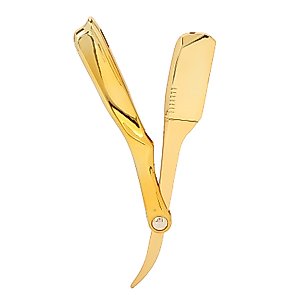 Razor Professional Foldable Straight Razor Barber Men's Razor Shaver Plating Blade Holder Razor Holder for Precise Beard Wet Shave(Golden plating)