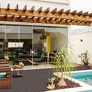 Goovilla Plastic Interlocking Deck Tiles, 9 Pack Outdoor Patio Flooring, 12"x12" Interlocking Decking Tile Outdoor All Weather Use, Waterproof Patio Pavers for Pool Balcony Backyard Porch, Dark Coffee