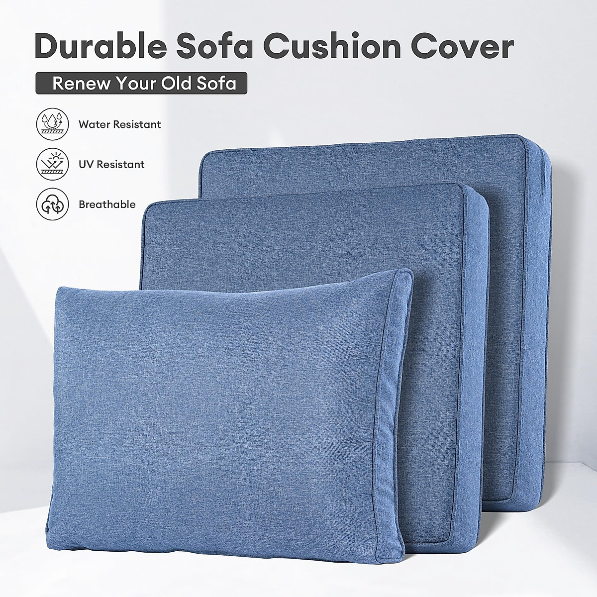 ovios Patio Cushion Covers, Waterproof Cushion Cover for Outdoor Furniture, Sofa, Couch, Ottoman Seat Back Cushion Cover with Zipper (8 Covers, Denim Blue)