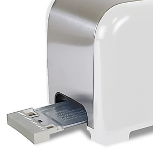 Kenmore 2-Slice Toaster, White Stainless Steel, Extra Wide Slots, Bagel and Defrost Functions, 9 Browning Levels, Removable Crumb Tray, for Bread, Toast, English Muffin, Toaster Strudel
