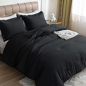 MUXHOMO Queen Comforter Set, Black Comforter for Queen Size Bed, Soft Warm Bedding Set 3 Pieces for All Seasons, 1 Comforter (88"x88") and 2 Pillow Shams (20"x30")