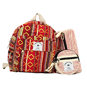 Generic Set Of Mini Backpack + Pen case + Coin Purse Hemp University Light Weight Backpack For Girl (Red),Small Backpack