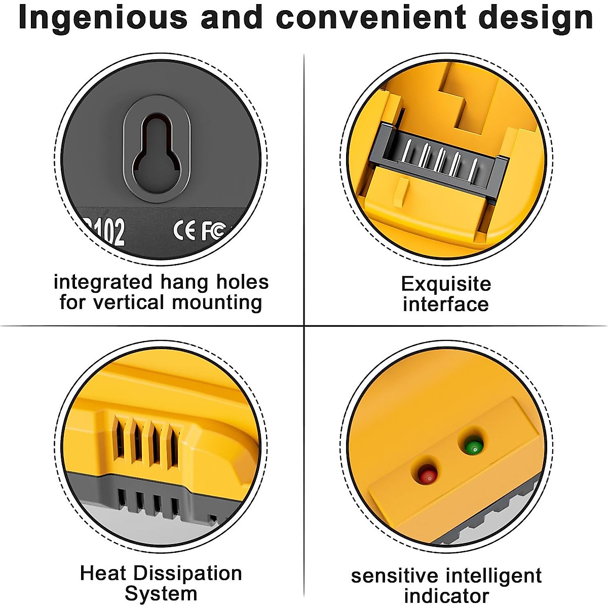 DCB102 Battery Charger Station for Dewalt Battery,Simultaneous Charging for 12V and 20V Max Battery, Compatible with DCB124 DCB126 DCB200 DCB205 Yellow