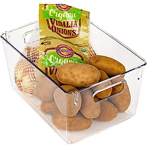 Homeries Pantry Organizer, Clear Storage Bins, for Kitchen, Pantry, Cabinets, for Storing Packets, Spices, Sauce, Snacks, Cans, Set of 4 11” x 8” x 6”