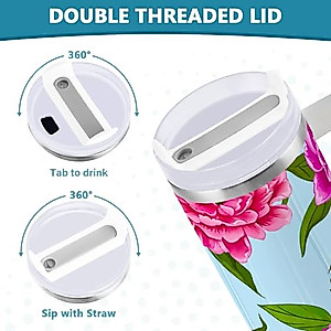 RPLIFE Pink Peonies Light Blue Stainless Steel Coffee Mug, Insulated Tumbler, Tumbler for Men