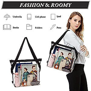 VASCHY Clear Tote Bag for Women, Heavy Duty Stadium Approved Transparent See Through Bag Purse for Work,Sports,Concert Black