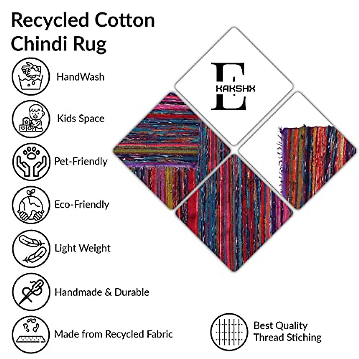 Ekakshx Multi Color Chindi Rag Rug 4X6'| Hand Woven Rug & Reversible Runner Rug | Recycled Cotton Colorful Chindi Rug for Living Room Kitchen | Rustic Rug | Runner Rugs (4 * 6 Feet, Purple Color)