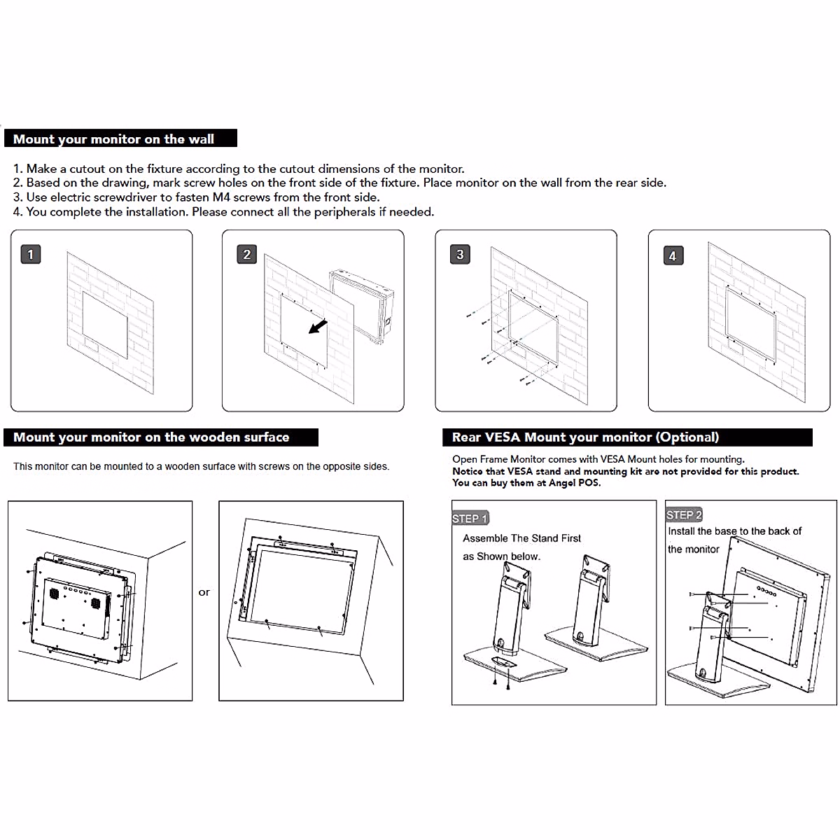 17 Inch Open Frame Design Touch Screen Monitor Display with VESA & Rear Mounting Bracket for Kiosk Industrial Automation POS Retail Self-Service