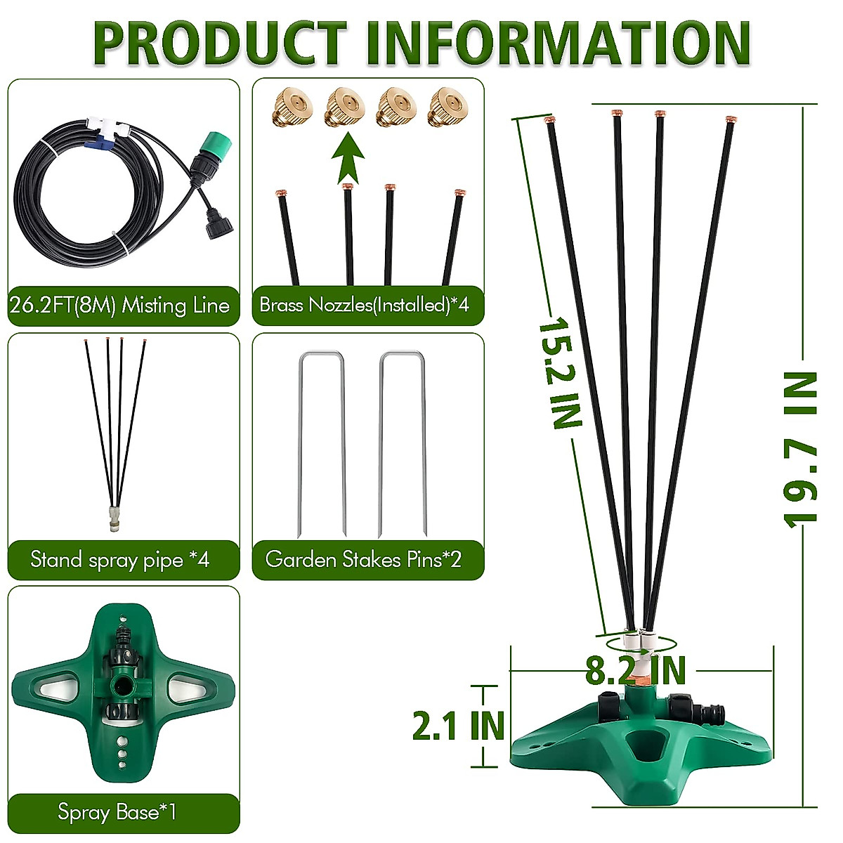 Tolobeve Standing Misting Cooling System, Portable Misting System for Patio, Outdoor Mister System with 26.2FT (8M) Misting Line, Flexible Mister for Patio Pool BBQ Cooling Kids Water Playing