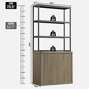 SICOTAS Book Shelf Fluted Bookshelf Tall Bookcase with Doors Storage 5 Tier Mid Century Modern Bookshelves Large Shelves Wood & Metal Book Cases for Living Room Office Bedroom Kitchen Library (2PCS)