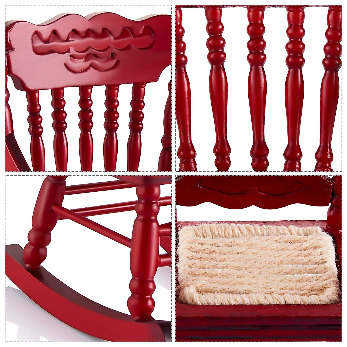 Sumind 2 Pieces Doll House Wooden Chairs 1:12 Christmas Dollhouse Accessories Mini Wooden Rocking Chairs Model for Dollhouse Accessories Furniture Decoration