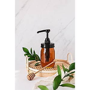 Jarmazing Products Mason Jar Syrup Dispenser - Set of 2 – 16 oz Smooth Jars with Rust-Proof, Leak-Proof, Food Grade Pumps for Honey, Syrups, Condiments, Salad Dressings and More