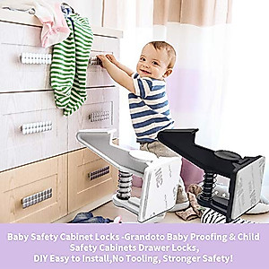 Baby Safety Cabinet Locks 12 Pack White-GRANDOTO Baby Proofing & Child Safety Cabinets Drawer Locks,DIY Easy to Install,No Tooling, Stronger Safety!