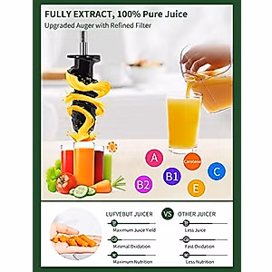 Vegetable Juicers for Celery Wheatgrass Ginger Beets, Fruit Juicer Machines Slow Masticating Juicer Cold Press Juice Extractor Pulp Separated, Quiet Motor, BPA Free, Dishwasher Safe, Easy To Clean