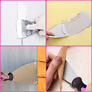 ThinkLearn Pink Putty Knife Set, Drywall Tools1" 2" 3" 4" 6" 8", Stainless Steel Putty Knife, Wallpaper Scraper Tool for Painting, Decorating, Removeing Decals and Mud（6PCS）