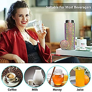 Bling Crytal 17oz Insulated Water Bottle with Strainer,Stainless Steel Thermal Bottle,Leak-Proof Double Walled Vacuum Insulated ,Diamond vacuum flask for woman to Travel, Picnic& Camping (multi)