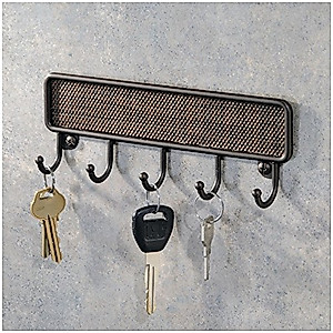 iDesign Twillo Steel Wall Mount 4-Hook Key Rack - 8" x 1.25" x 2.75", Bronze