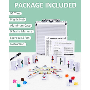 KAILE Mexican Train Dominoes Set with Numbers, 91 Tiles Double 12 Colored Dominoes Game Set with Aluminum Case for Families Kids 2-4 Players