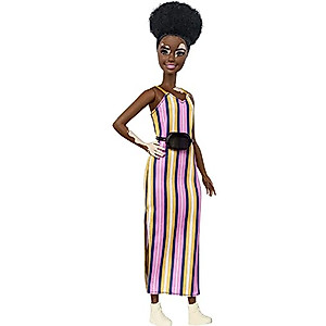Barbie Fashionistas Doll #135 with Natural Curly Hair and Vitiligo Wearing Striped Dress and Accessories