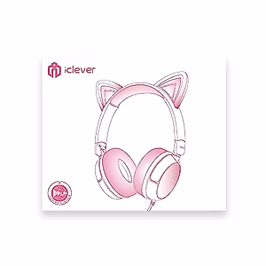 iClever Kids Headphones Cat Ear, LED Light Up, 85dBA Safe Volume, Stereo Sound Toddler Headphones for Travel School, Foldable 3.5mm Wired Kids Headphones for iPad Tablets, Meow Lollipop-Hot Pink