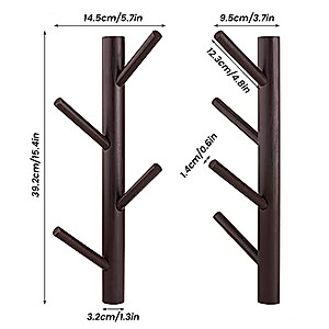 NiHome 2-Pack Branch Shape Decorative Wooden Coat Wall Mounted Hooks, Nordic Bamboo Coat Rack Hanger with Screws and Adhesive Bedroom Home Storage Rack Wall Hanging Tree Branch Hats Bags Coats Holder