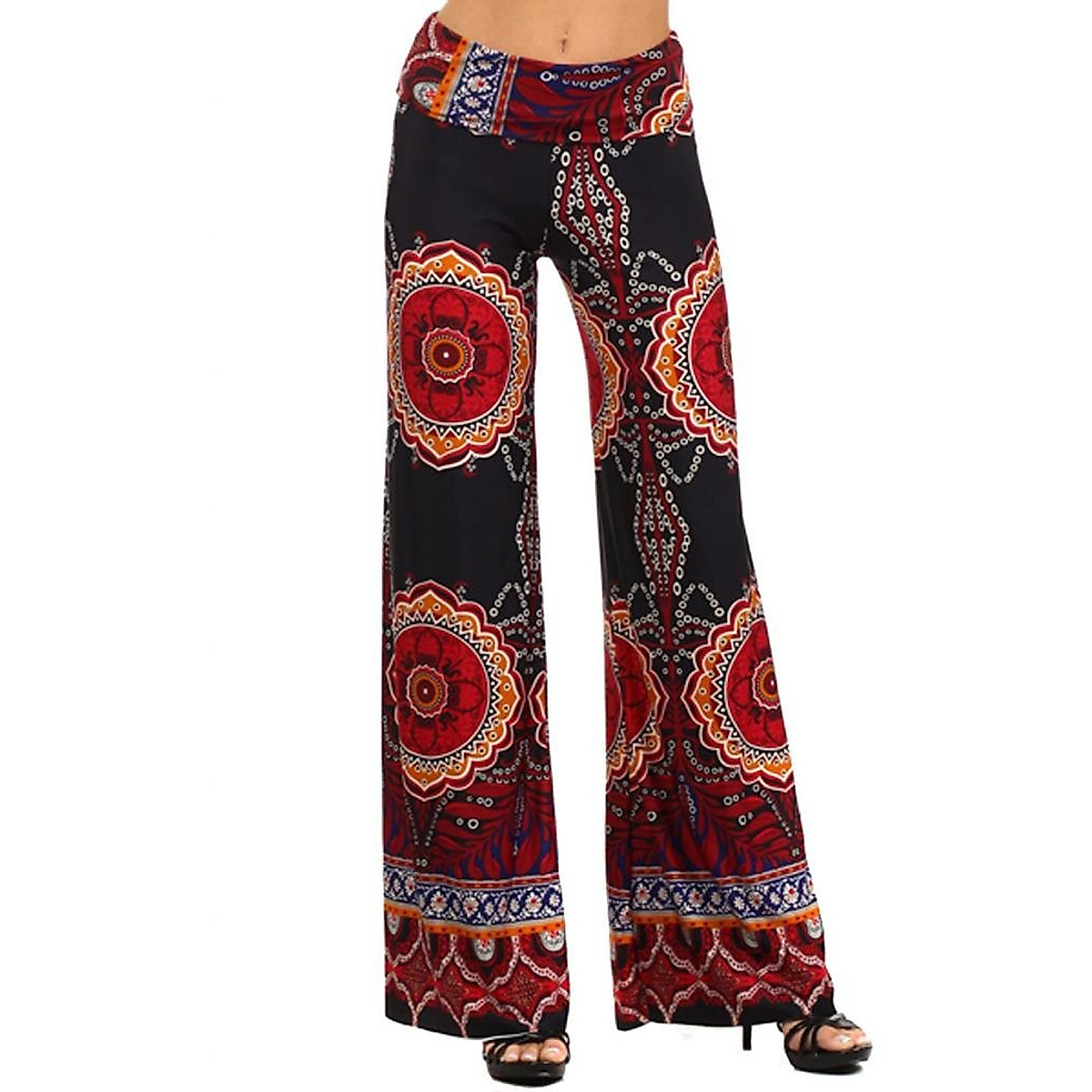 SugarRock Women Paisley Palazzo Pants Fold-Over Waist Wide Leg