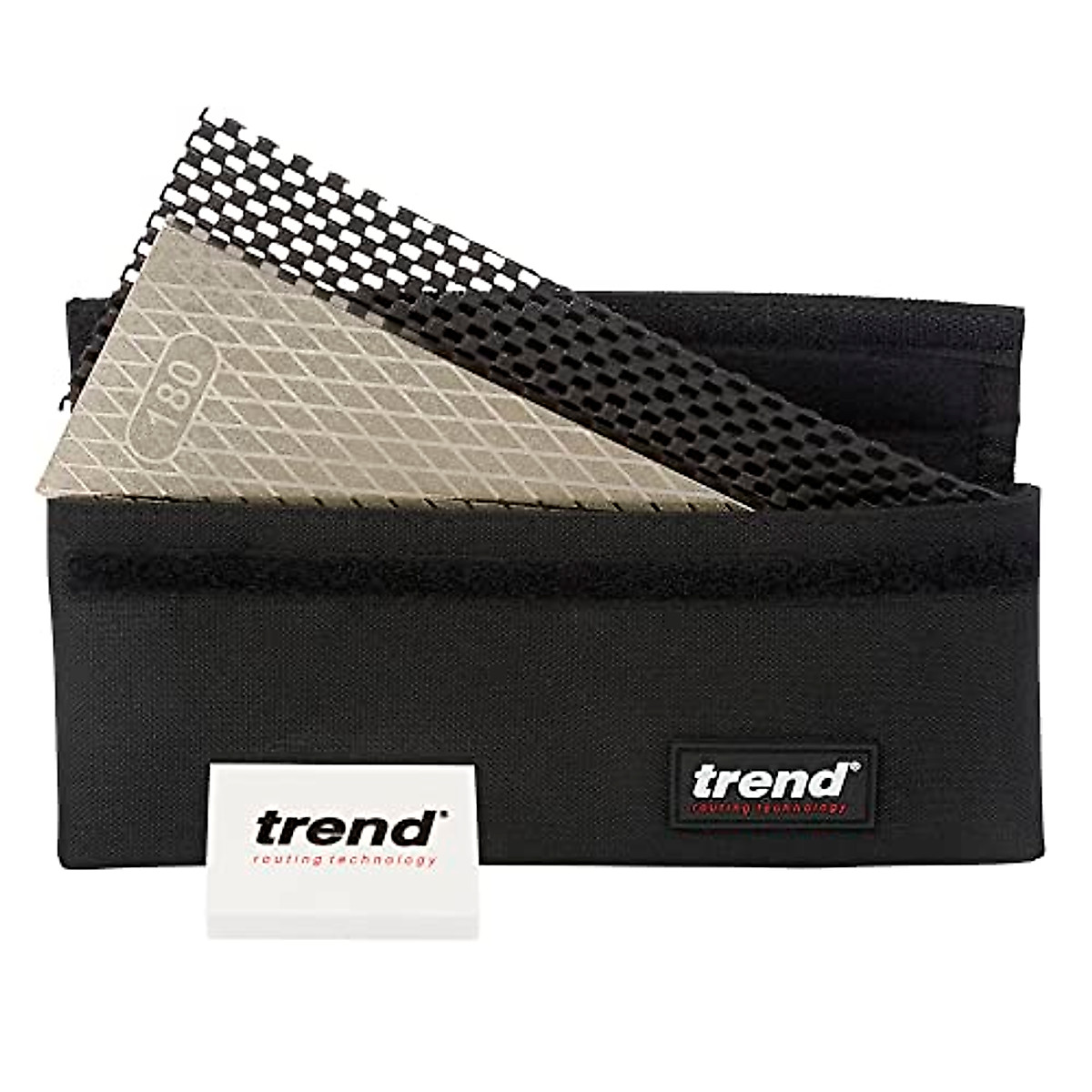 Trend 8-Inch Diamond Sharpening & Flattening Stone, Double Sided (180/600 Grit) Bench Stone with Pouch, Cleaning Block & Non-Slip Mat, DWS/CP8/FX