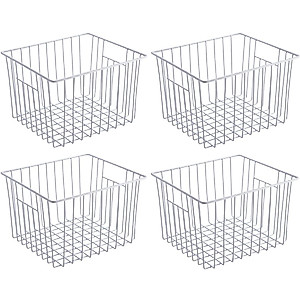SANNO Freezer Baskets,Storage Organizer Baskets, Household Refrigerator Bin with Built-in Handles for Cabinets, Pantry, Closets, Bedrooms - Set of 4