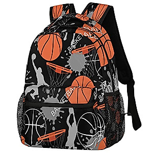 YPPAHHHH School Laptop Backpack Red Basketball Sports for Girls Kids Boys Sports Ball Player Lightweight Bookbag Elementary College Travel Hiking Daypack Backpacks for Women Men