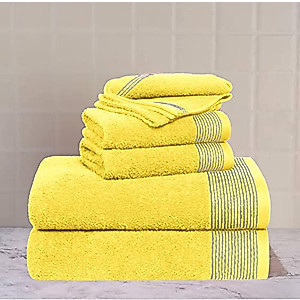 BELIZZI HOME 100% Cotton Ultra Soft 6 Pack Towel Set, Contains 2 Bath Towels 28x55 inchs, 2 Hand Towels 16x24 inchs & 2 Washcloths 12x12 inchs, Compact Lightweight & Highly Absorbant - Yellow
