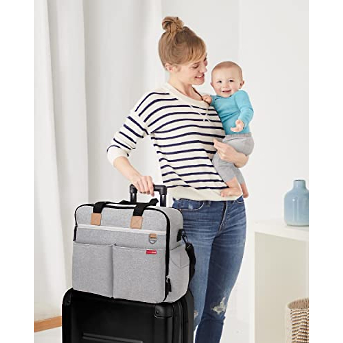 Skip Hop Diaper Bag: Iconic Duo Weekender, Extra Large Capacity with Changing Pad & Stroller Attachment, Grey Melange