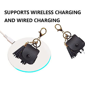 Hyltlin Case for AirPods 1&2, PU Leather Cute Kawaii Tassel Holster Design Shockproof AirPods Charging Case with Metal Keychain for Men Women Kids Teens Boys Girls (Black)